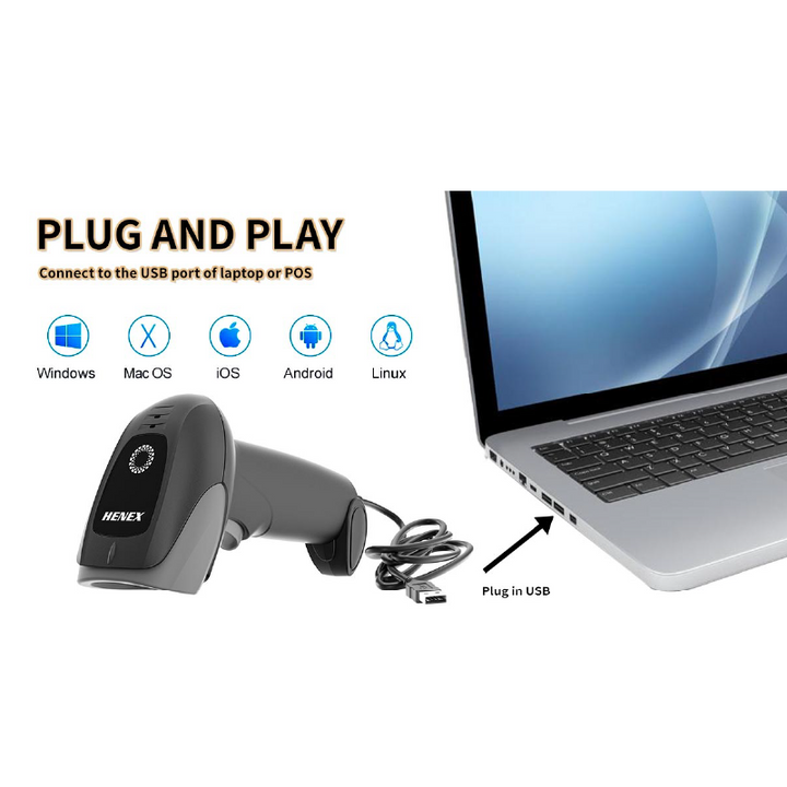 HENEX KD-3206 Laser 1D Wired Barcode Scanner – El Dabbah